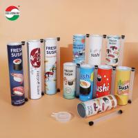 China Custom Printed Push Up Sushi Paper Tube Packaging Food Grade Cylinder Can With Soy Sauce Tube Holder for sale