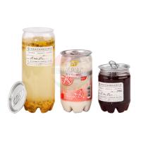 China 350ml Clear PET Plastic Cylinder with 57mm Aluminum Easy Open Lid - Food Grade Beverage Packaging Container for sale