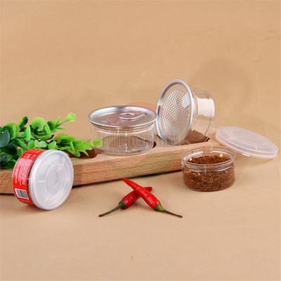 China Clear PET Plastic Cylinder Can 52mm x 30mm with Aluminum Easy Open EOE Lid for sale