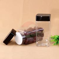 China Clear PET Plastic Candy Cookie Square Jar 700ml 880ml Food Grade Square Container for sale
