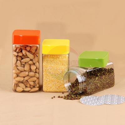 China Clear PET Plastic Candy Cookie Square Jar 700ml 880ml Food Grade Square Container for sale