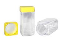 China Food Grade Clear PET Plastic Jars 70mm Diameter 140mm Height with Colorful Screw Lids for sale
