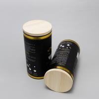 China Tea Paper Cans Packaging Black Label Wooden Lid Foil Layer Inside for sale