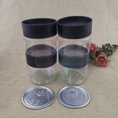 China Clear PET Plastic Jars with Black Lid 100ml 360ml Food Grade Storage Cans for Dry Food Packaging for sale