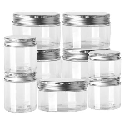 China Food Grade PET Plastic Cans 55ml to 360ml with Silver Lids Transparent Clear Packaging for sale