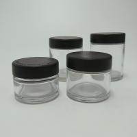 China 3oz Childproof Clear Glass Jar with Push and Screw Cap for Herbs Flowers CBD Storage for sale