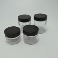 China 3oz Childproof Clear Glass Jar with Push and Screw Cap for Herbs Flowers CBD Storage for sale