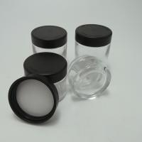 China 3oz Childproof Clear Glass Jar with Push and Screw Cap for Herbs Flowers CBD Storage for sale