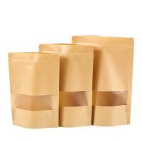 China Custom Logo Print Zip Lock Stand Up Pouches Brown Kraft Paper Bag With Window - 120g-250g Art Paper, 650g-1600g Cardboard for sale
