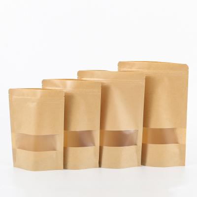 China Custom Logo Print Zip Lock Stand Up Pouches Brown Kraft Paper Bag With Window - 120g-250g Art Paper, 650g-1600g Cardboard for sale