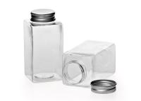 China Square Eco-friendly Clear Pet Jars , Screwing Cap Clear Plastic Cylinder for sale