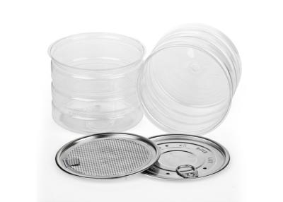 China Custom Clear PET Plastic Cylinder Food Can with Aluminum Easy Open End 52.3mm 350mL for sale