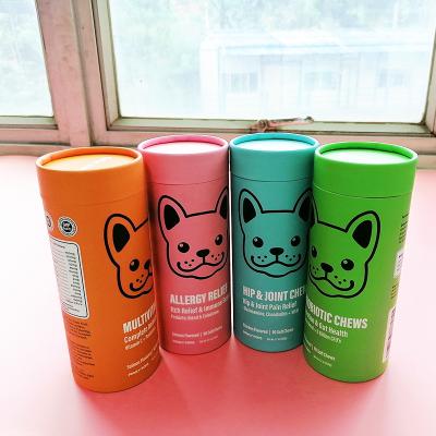 China CMYK Pet Food Can Dog Cat Treat Packaging Round Composite PET Plastic Jar 66mm x 165mm for sale