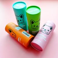 China CMYK Pet Food Can Dog Cat Treat Packaging Round Composite PET Plastic Jar 66mm x 165mm for sale