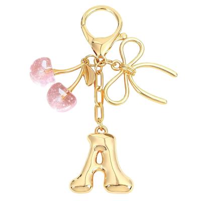 China GUGEER Bubble Initial Keychain with Bow & Cherry - Gold Letter Bag Charms for Women, Cute Purse Handbag Accessories for sale