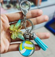 China GUGEER Fashion Volleyball Bag Charms Letter Keychain Tassel Butterfly Pendant Key Ring for Purse Handbags Women Girl for sale
