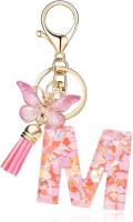 China GUGEER Fashion Alphabet Initial Letter Keychain Tassel Butterfly Pendant Key Ring for Purse Handbags Women Girl for sale