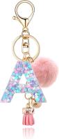 China GUGEER Resin Alphabet Initial Letter Keychain Keyring for Women Purse Handbags With Fur Ball Pom for sale