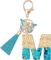 China GUGEER  Cute Blue Keychains for Women Girls, A-Z Alphabet Key Chains with Tassel, Charms for Key Purse Handbags Backpacks for sale