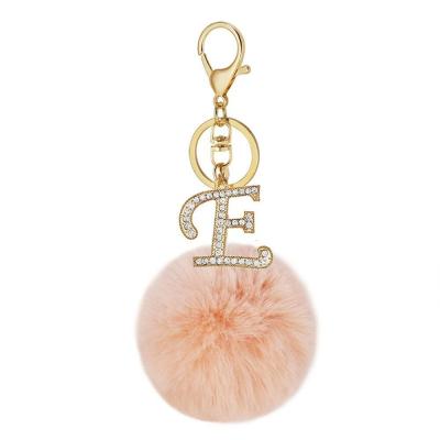 China GUGEER Initial Letter Keychain Personalized Monogram Key Ring,Pom Keychain Birthday Gift for Women Men Friends for sale