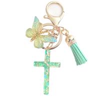 China Cross Keyrings for Women Cute Purple Initial Letter Keychain Butterfly Sequins Resin Alphabet Letter Keyrings Tassel Poms Pendants Car Door Key Chains Ring Bag Charms for Womens Handbags Gift Decor for sale