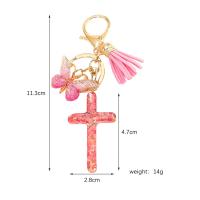 China Cross Keyrings for Women Cute Purple Initial Letter Keychain Butterfly Sequins Resin Alphabet Letter Keyrings Tassel Poms Pendants Car Door Key Chains Ring Bag Charms for Womens Handbags Gift Decor for sale