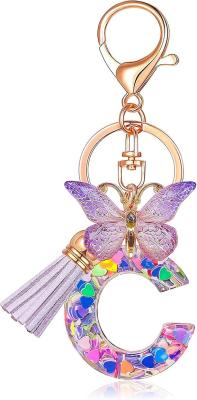 China GUGEER Purple Initial Letter Keychain, Metal Alphabet Key Chain for Purse Handbag Decor, Birthday Gift for Women Girls for sale