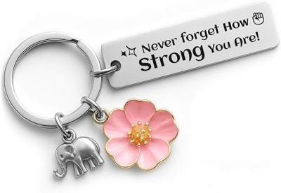 China GUGEER Inspirational Keychain for Women, Motivational Gift “Never Forget How Strong You Are” Stainless Steel Keychain with Elephant & Flower Charms, Birthday Gifts for Women, Mom, Best Friend for sale
