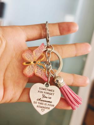China GUGEER Inspirational Keychain for Women, Heart Keychain Butterfly Keychains For Women Girls Key Chain For Car Keys Purse Charms Handbag Backpack for sale