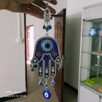 China GUGEER Blue Evil Eye Glass Hanging Pendant Car Rearview Evil Eye Charm Ornament Turkish Greek Amulet Wall Decor Accessories for Good Luck Protection Energy Wedding Party Christmas Home (Fatima) for sale