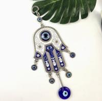 China GUGEER Fatima Bag Charms Purse Charms Hanging Hand of Fatima Blue with Turkish Eye Decorative Door and Window Amulet Protector for Home Ornament and Practical for Wall and Office for sale