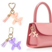 China GUGEER Pink Jelly balloon Dog Keychain Lovely Puppy Key Ring,Cute Pet Animal Keychain Decor Metal Keyring Portable Gift for Girls for sale