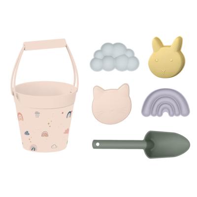 China 100% Food Grade Silicone Beach Bucket Set 6 Pcs Kids Sand Molds Toys BPA Free for sale