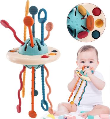 China Baby Sensory Montessori Silicone Pull String Toy 4.7x4.7x9.5cm Travel Teether for sale