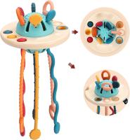 China Baby Sensory Montessori Silicone Pull String Toy 4.7x4.7x9.5cm Travel Teether for sale