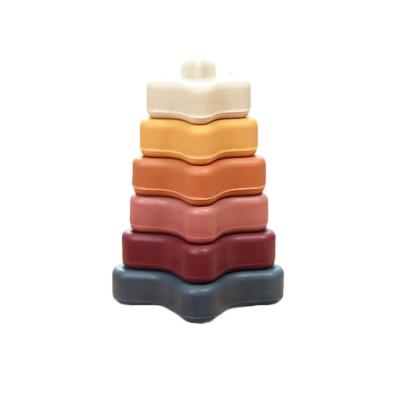 China Food Grade Silicone Stacking Tower 6 Piece Baby Teether Toy BPA Free 95mm for sale