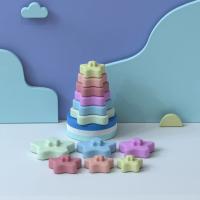 China Food Grade Silicone Stacking Tower 6 Piece Baby Teether Toy BPA Free 95mm for sale