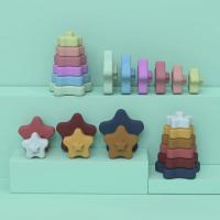 China Food Grade Silicone Stacking Tower 6 Piece Baby Teether Toy BPA Free 95mm for sale