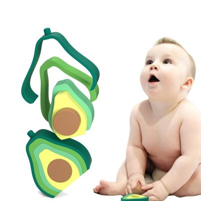 China Food Grade Silicone Avocado Stacking Blocks Baby Montessori Toy 5 Piece Set for sale