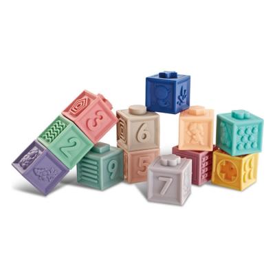 China 12 PCS Food Grade Silicone Building Blocks Baby Stacking Toy 60x52x52mm for sale