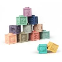 China 12 PCS Food Grade Silicone Building Blocks Baby Stacking Toy 60x52x52mm for sale