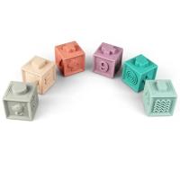 China 12 PCS Food Grade Silicone Building Blocks Baby Stacking Toy 60x52x52mm for sale