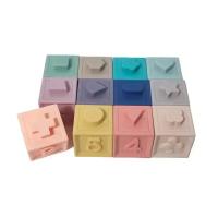 China 12 PCS Food Grade Silicone Building Blocks Baby Stacking Toy 60x52x52mm for sale