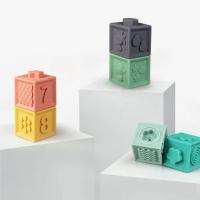 China 12 PCS Food Grade Silicone Building Blocks Baby Stacking Toy 60x52x52mm for sale