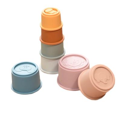 China Montessori Silicone Stacking Cups 7 Colors Educational Toy for Toddlers 1-4 Years for sale