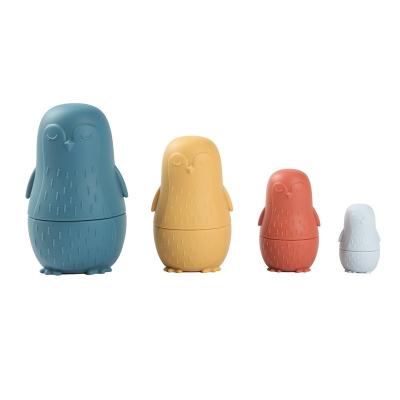 China BPA Free Silicone Nesting Dolls Montessori Stacking Toy Set 125mm Baby Teether for sale