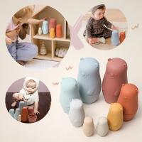 China BPA Free Silicone Nesting Dolls Montessori Stacking Toy Set 125mm Baby Teether for sale