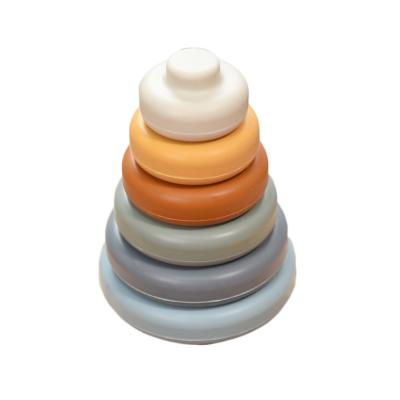 China BPA Free Silicone Stacking Building Blocks 6 Piece Educational Toy Set 130mm for sale