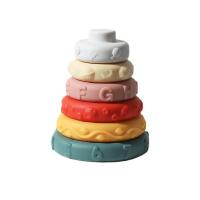 China Montessori Silicone Stack Tower 6 Rings Fine Motor Skills Toy for Toddlers Babies 130mm for sale