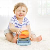 China Montessori Silicone Stack Tower 6 Rings Fine Motor Skills Toy for Toddlers Babies 130mm for sale